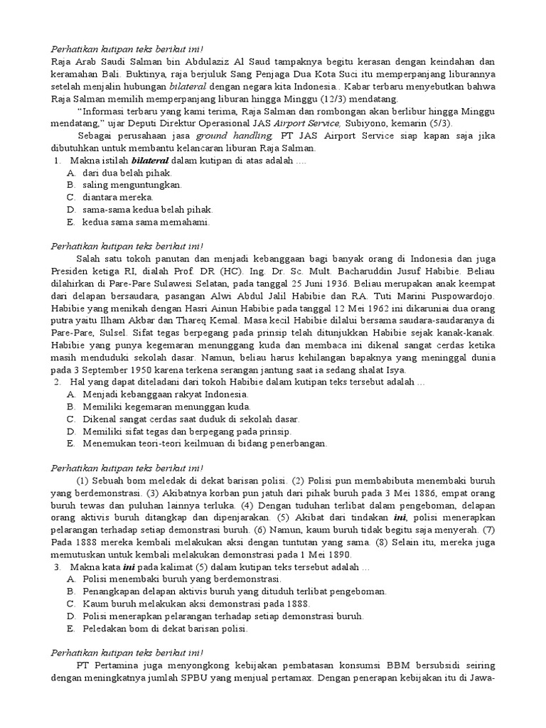 Naskah Soal Try Out UN 1 Bhs. Indo 19-20 | PDF | Perjalanan