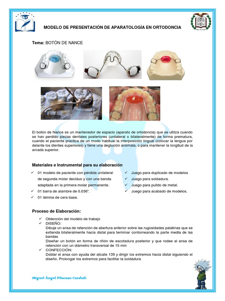 BOTÓN DE NANCE & ARCO TRANSPALATINO | PDF | Ortodoncia | Anatomia dental