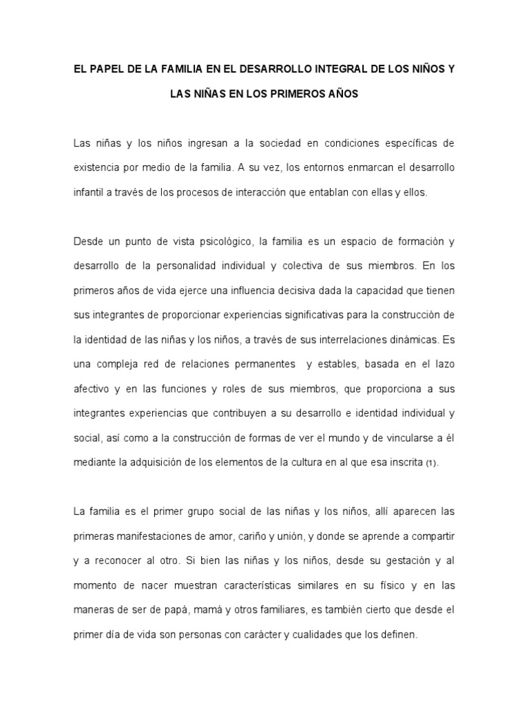 Ensayo El Papel de La Familia en La Primera Infancia | PDF | Familia | Vida