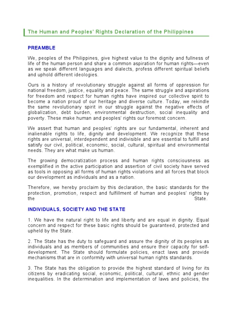 The Human and People's Rights Declaration of The Philippines | PDF ...