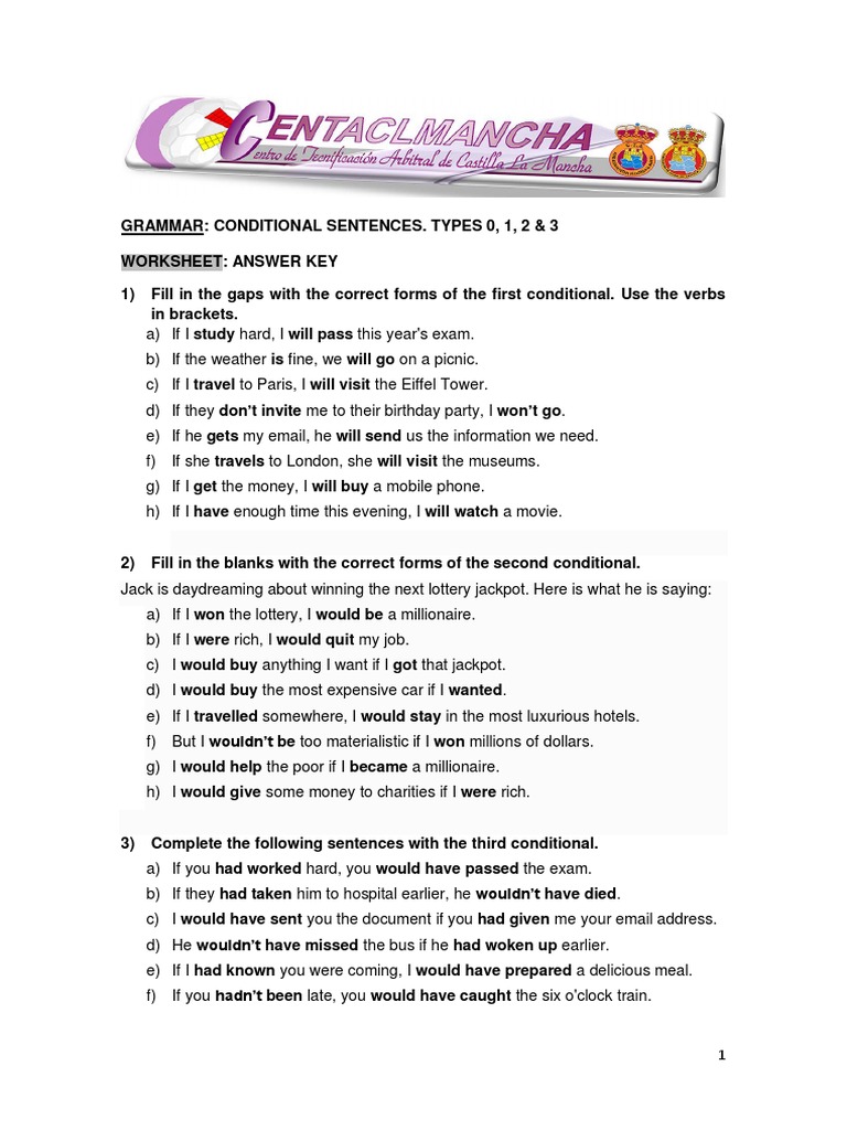 20.answer Key-Conditional Sentences | PDF | Grammar | Gaming And Lottery