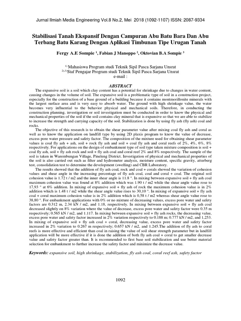 Stabilisasi Tanah Ekspansif Dengan Campuran Abu Batu Bara Dan Abu | PDF | Fly Ash | Soil
