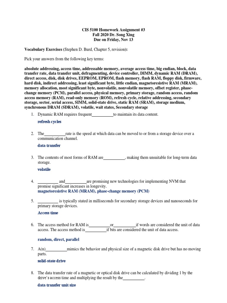 Cis5100 hw3 F20 | Download Free PDF | Computer Data Storage | Random Access Memory