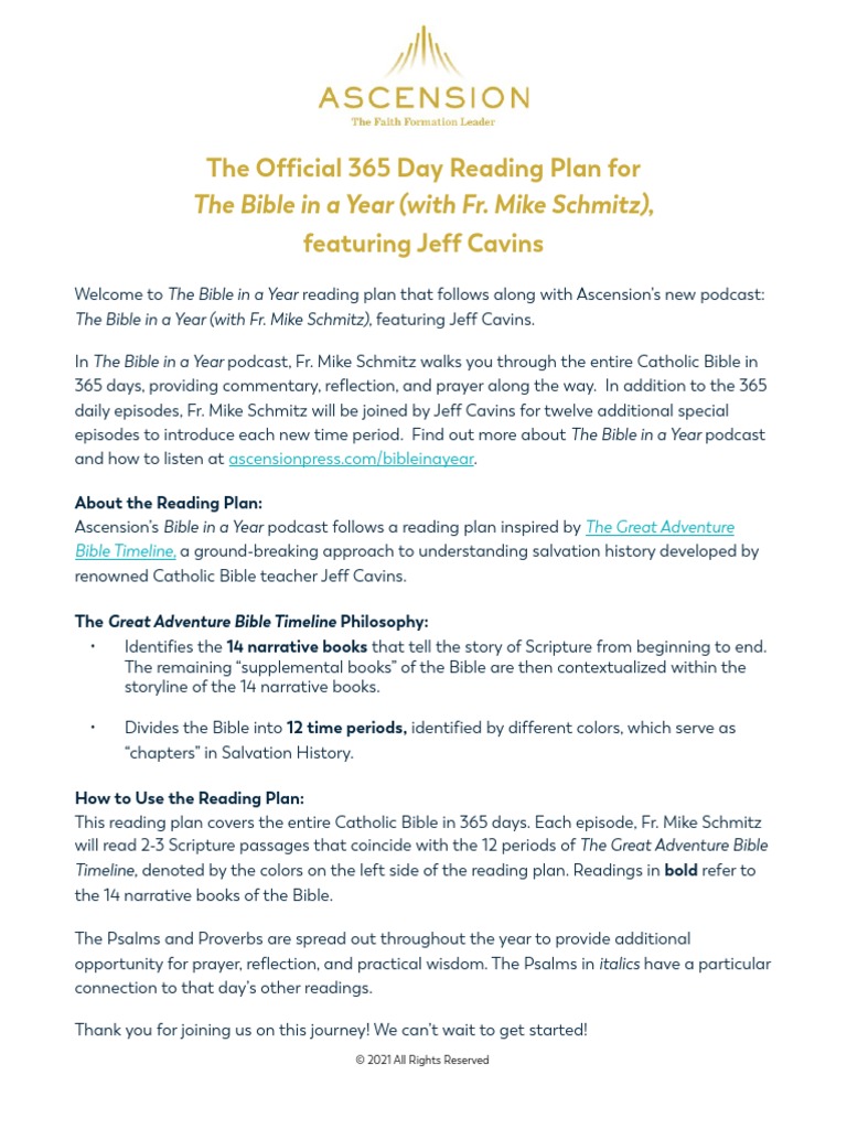 The Official 365 Day Reading Plan For The Bible in A Year | PDF ...