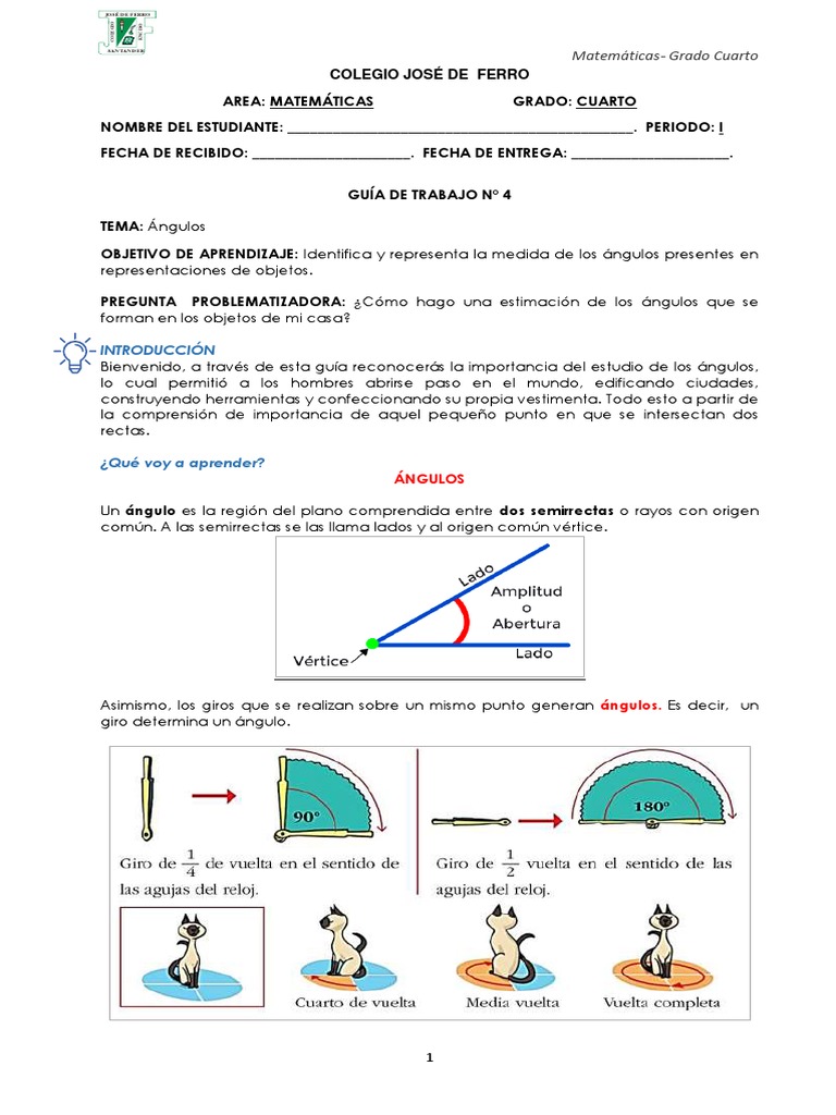 4° Matemáticas Guias # 4 Ángulos | PDF | Science | Ciencia y Tecnología