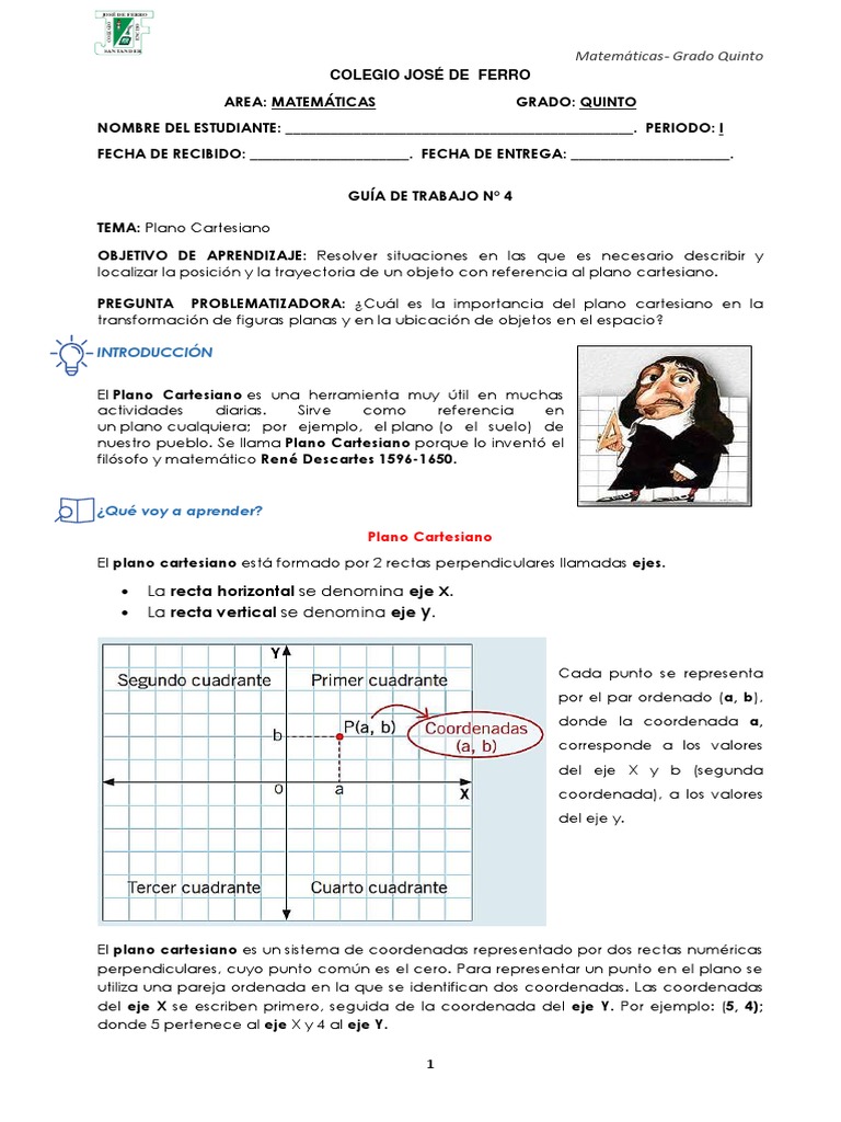 Hoja De Trabajo Del Plano De Coordenadas, Quinto Grado Coordenadas