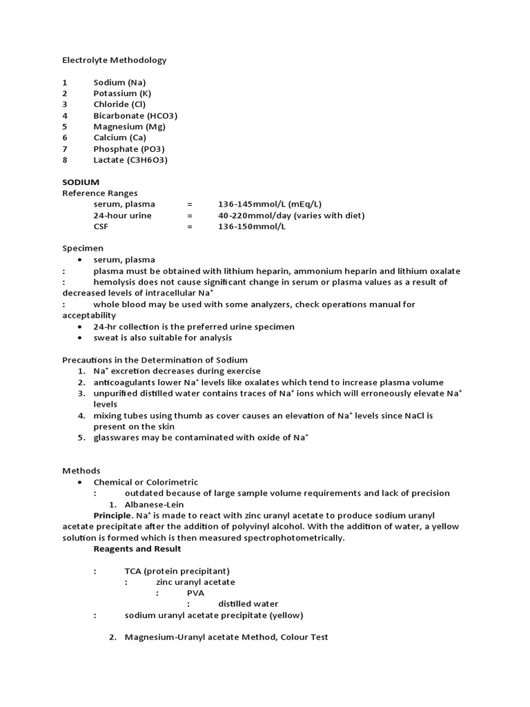 Electrolyte Methodology Lecture Guide | PDF | Lactate Dehydrogenase ...