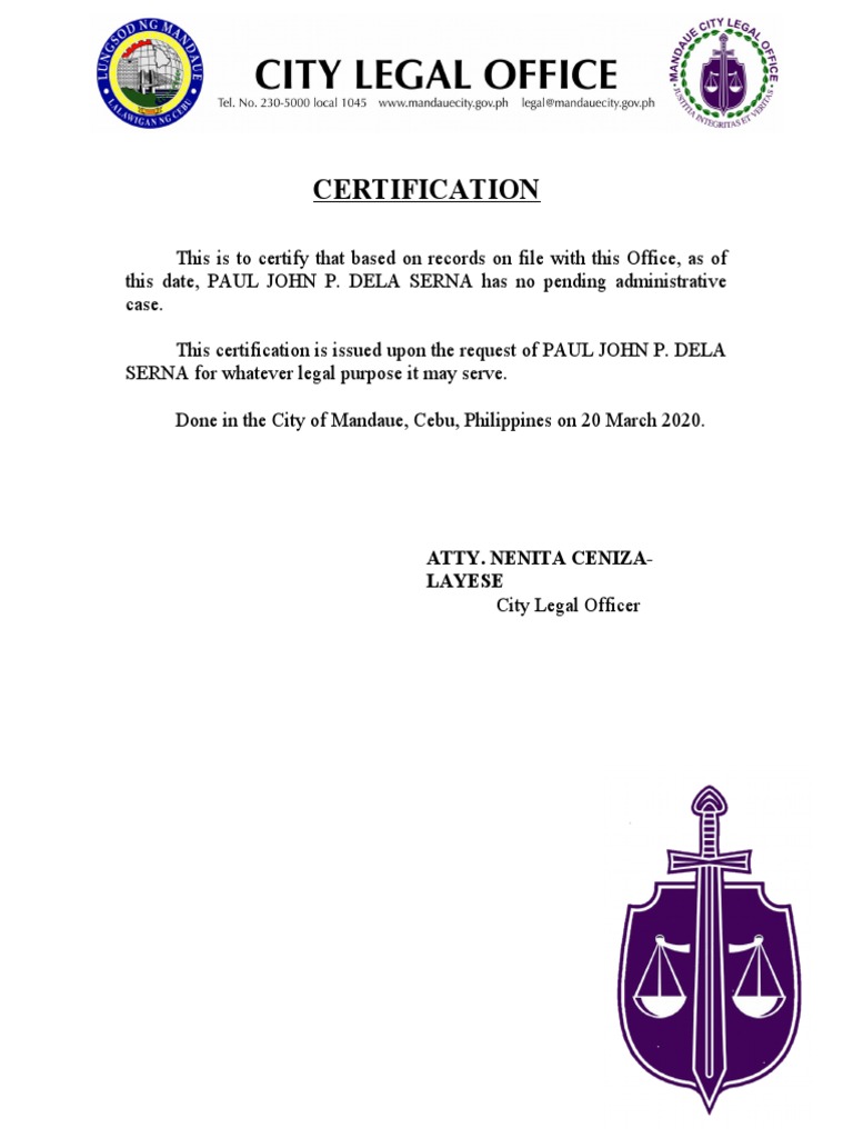 Certificate of No Pending Administrative Case | PDF | Law