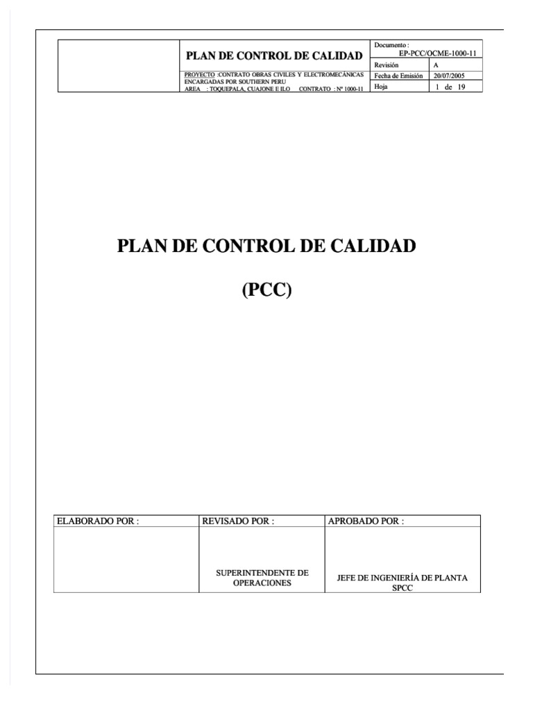 Plan de Control de Calidad DD 4b0 | Descargar gratis PDF | Calidad ...