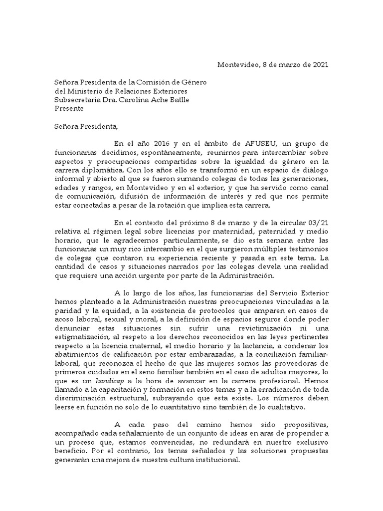 Carta A Carolina Ache | PDF | Acoso sexual | Amamantamiento
