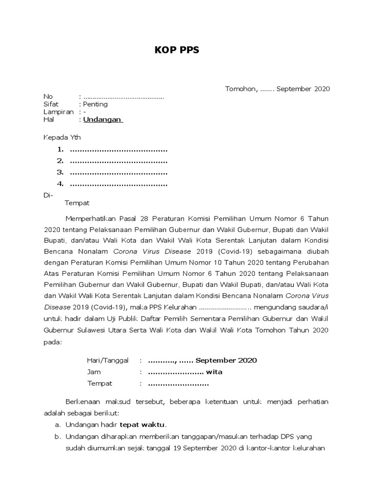 Undangan Uji Publik DPS Pilkada Tomohon 2020 | PDF | Politik