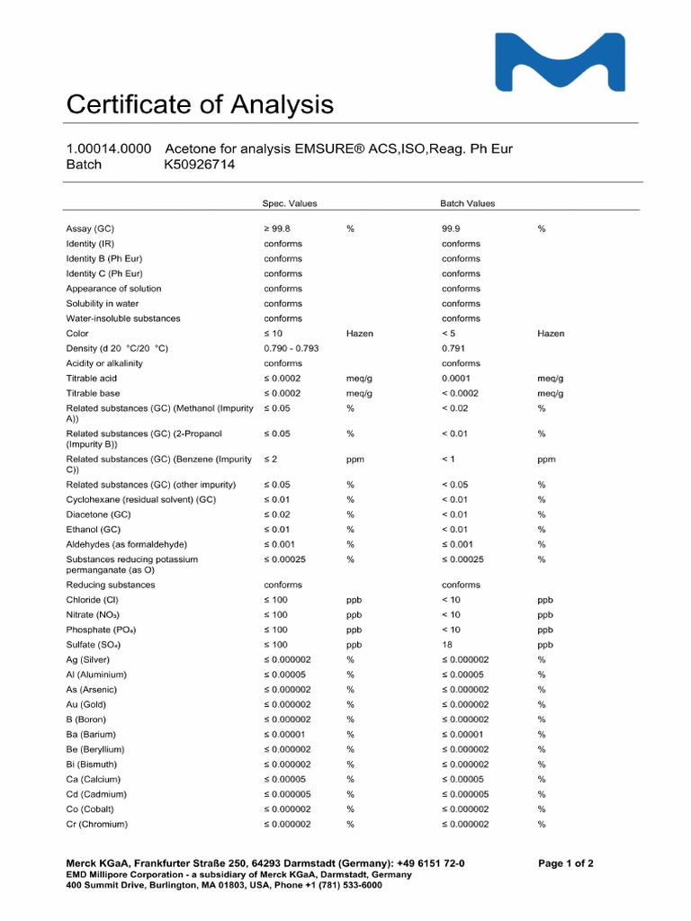 Merck Acetone | PDF