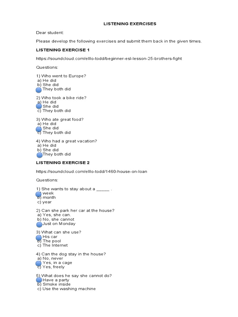 ESL Listening Exercises & Parenting Tips | PDF | Meal | Foods