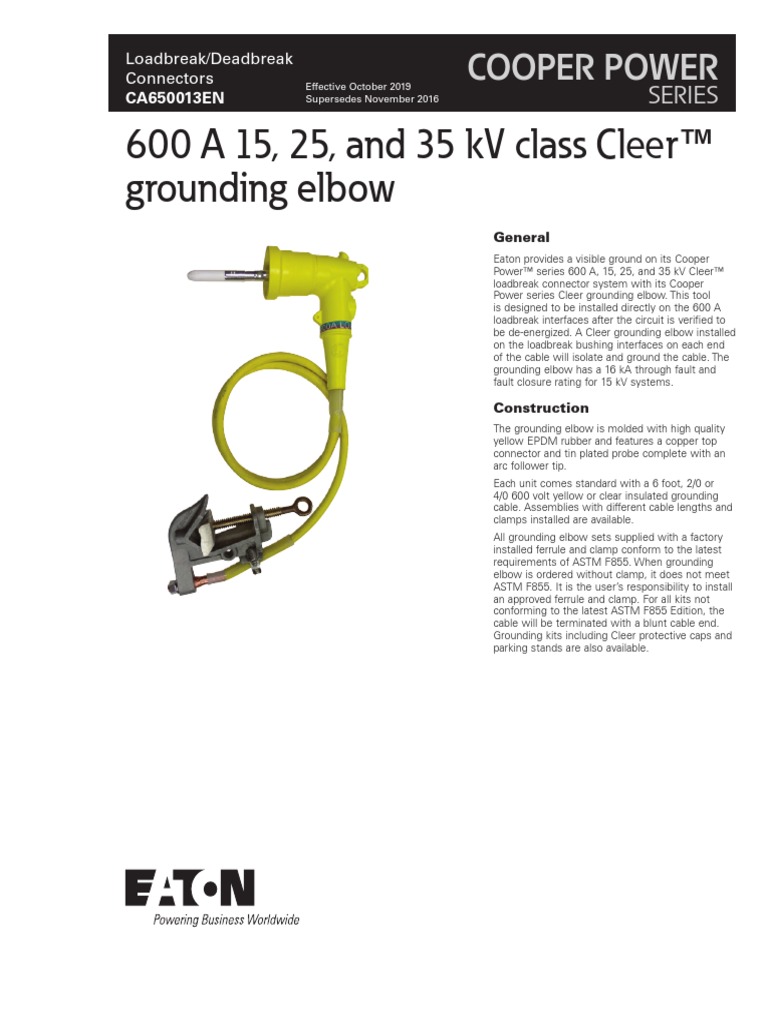 600a 15 and 25 KV Class Cleer Grounding Elbow Catalog Ca650013en | PDF ...