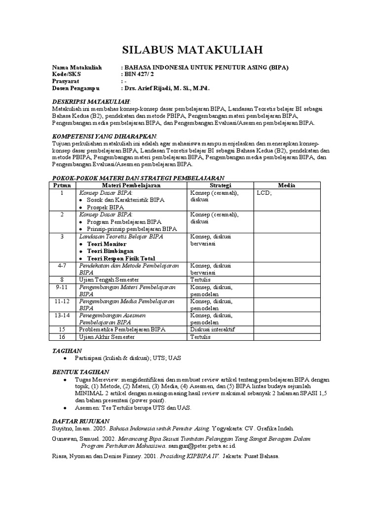 Silabus Bipa | PDF