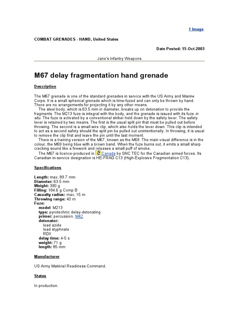 M67 Delay Fragmentation Hand Grenade | PDF