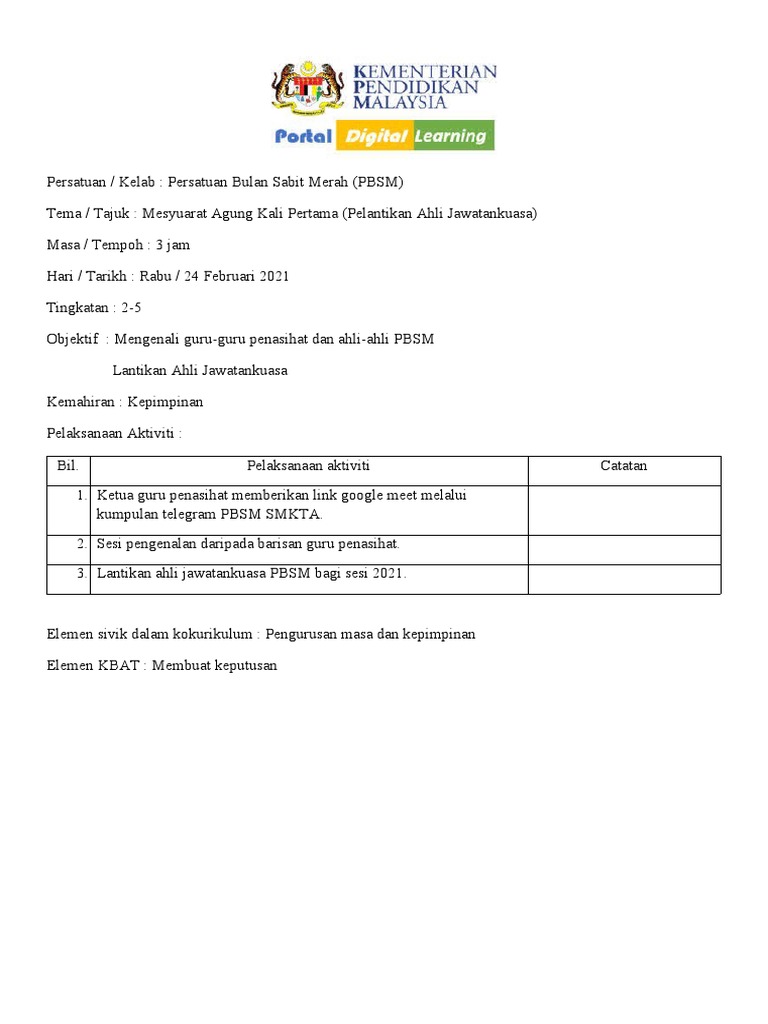 Contoh RPH Kokurikulum | PDF