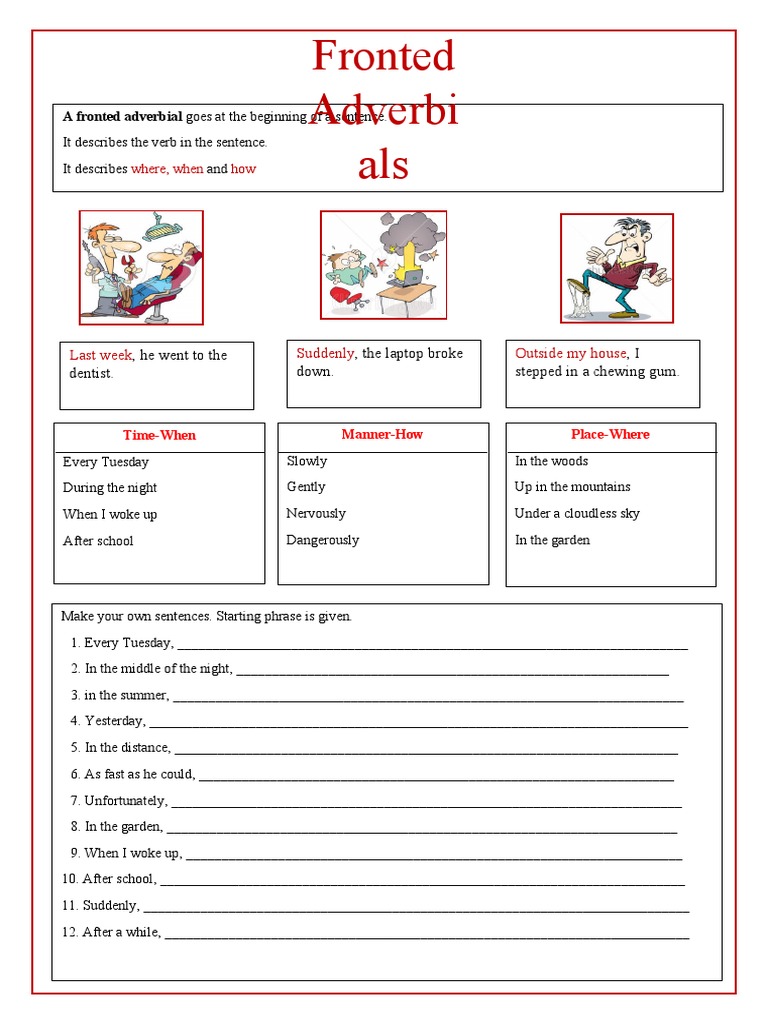 Fronted Adverbials Worksheet Guide | PDF