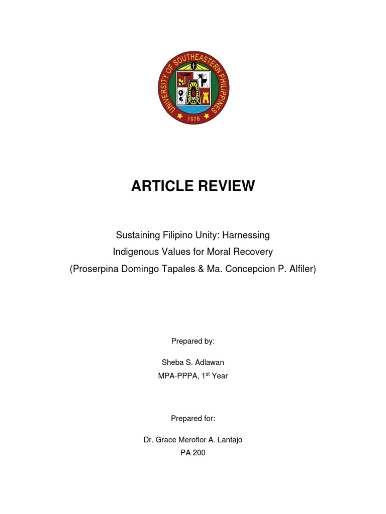 ARTICLE REVIEW: Sustaining Filipino Unity: Harnessing Indigenous Values ...