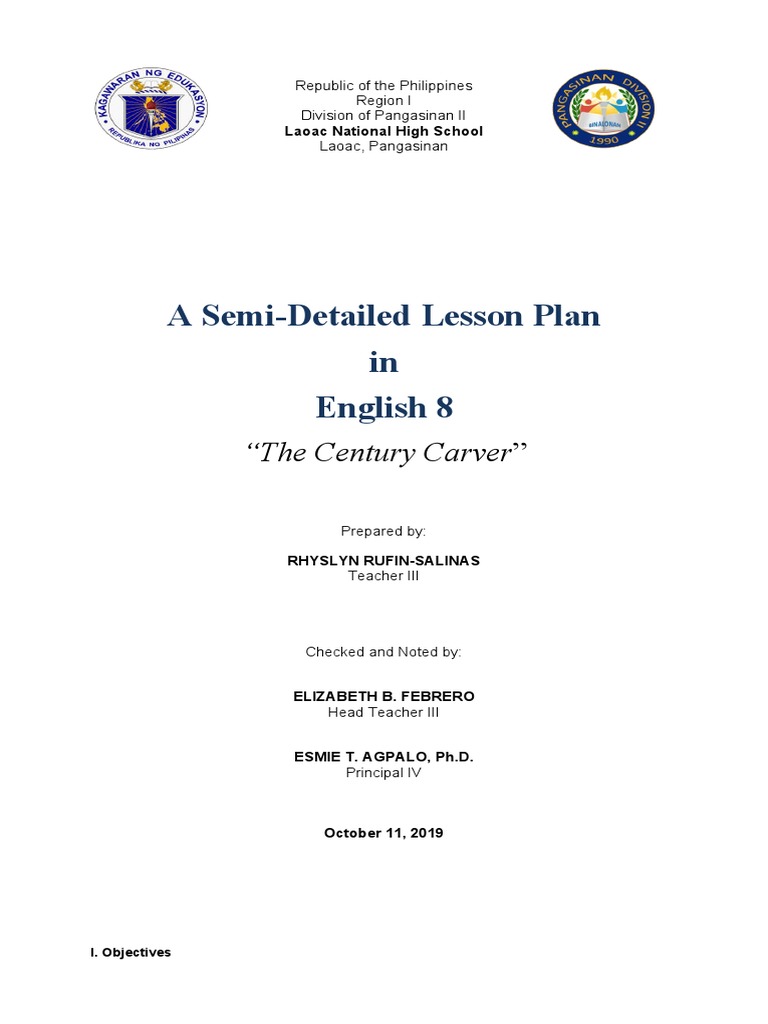 A Semi-Detailed Lesson Plan in English 8: "The Century Carver" | PDF ...