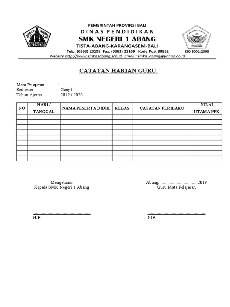 Catatan Harian Guru | PDF
