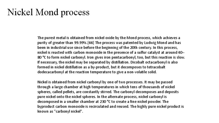 Nickel Mond Process | PDF | Home & Garden | Science & Mathematics