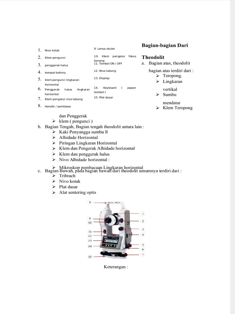 Bagian Bagian Theodolit Dan Fungsinya | PDF