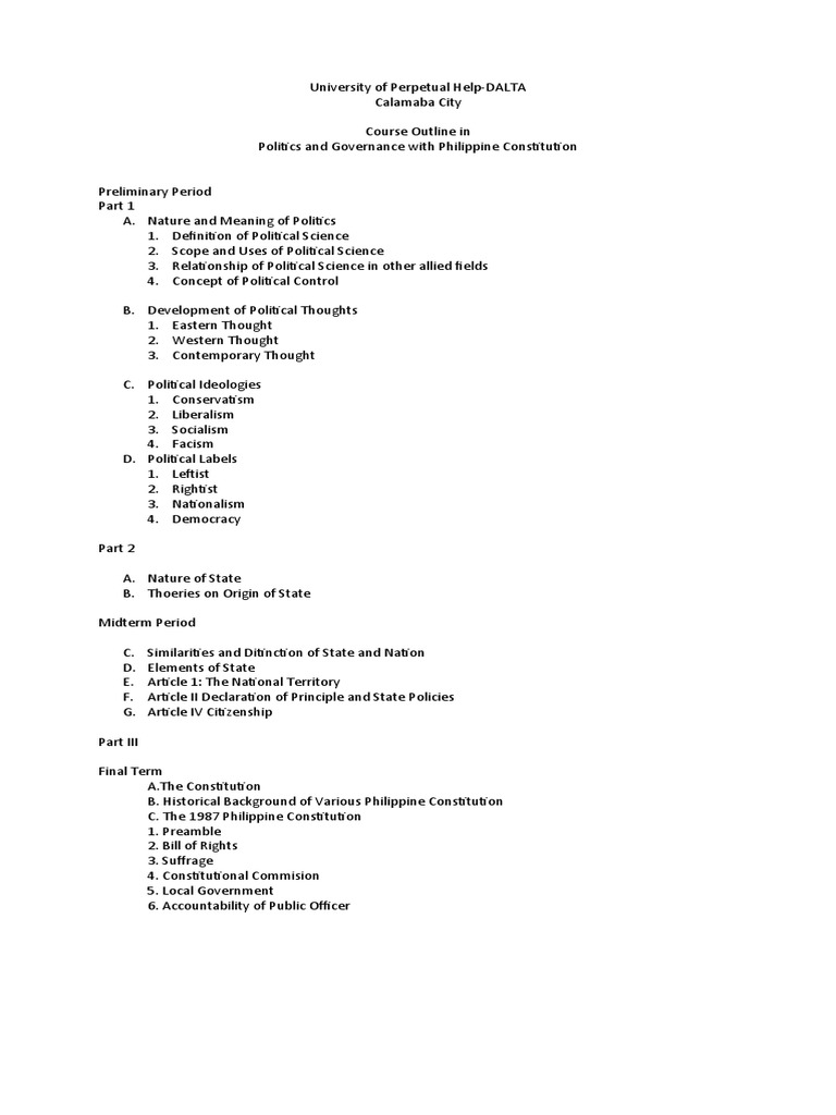 Politics and Governance Course Outline | PDF | Politics