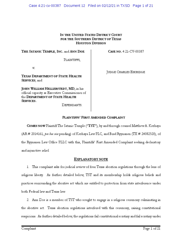 First Amended Complaint | PDF | Free Exercise Clause | First Amendment ...
