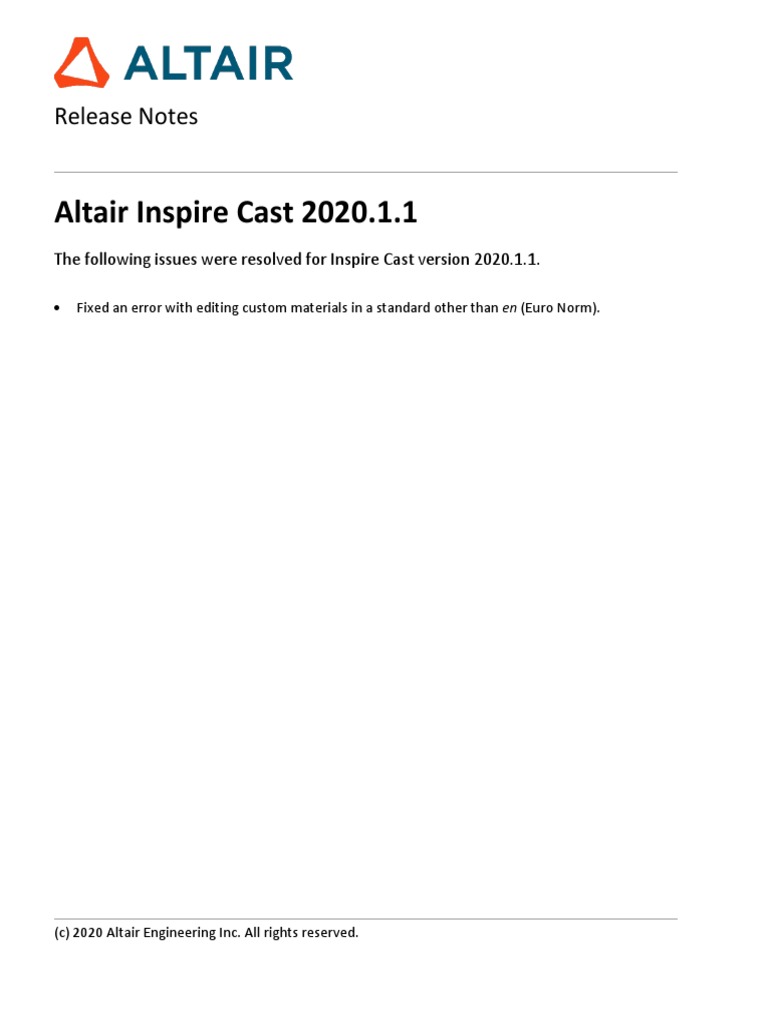 Altair Inspire Cast 2020.1.1: Release Notes | PDF