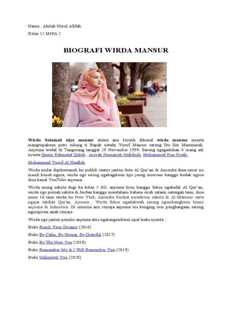 Biografi Wirda Mansur: Wirda Salamah Ulya Mansur Atawa Anu Leuwih Dikenal Wirda Mansur Nyaeta | PDF