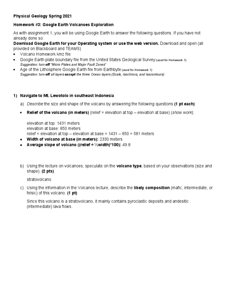 Physical Geology Spring 2021 Homework #3: Google Earth Volcanoes ...