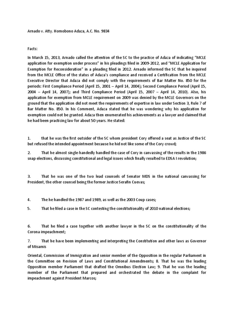 Arnado v. Atty. Homobono Adaza, A.C. No. 9834 | PDF | Lawyer ...