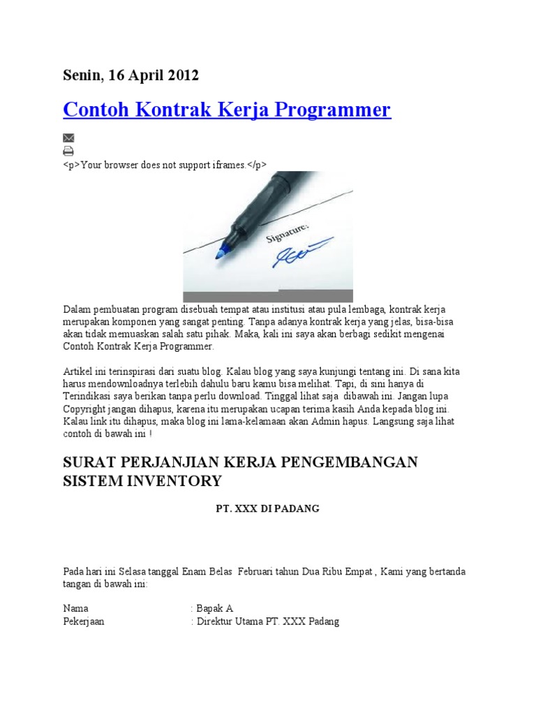 Dokumen - Tips Contoh Kontrak Kerja Programmer | PDF