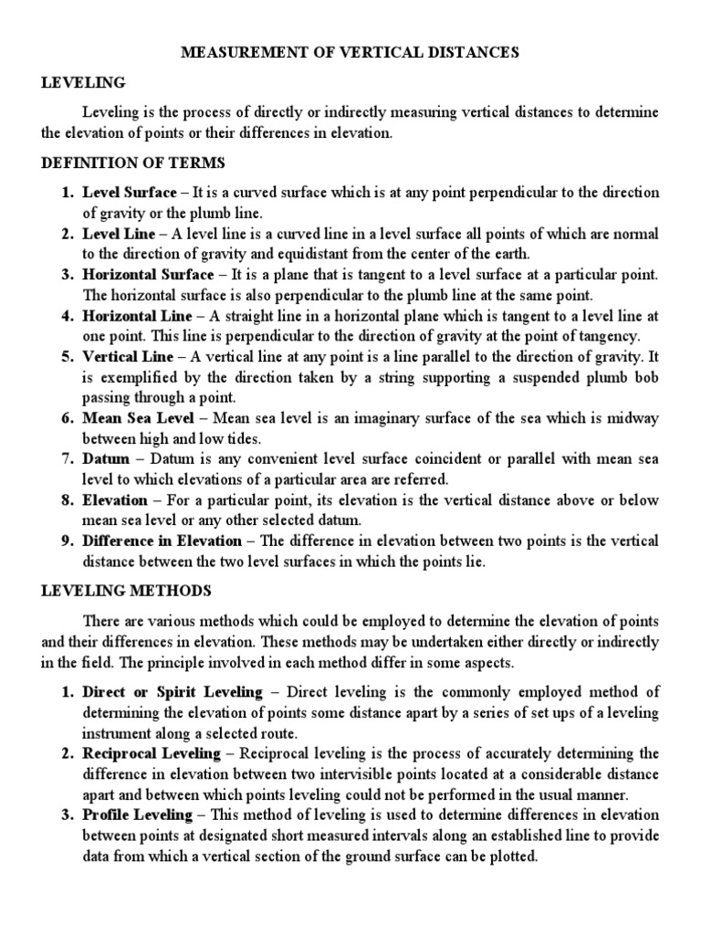 Vertical Distance Measurement in Surveying | PDF | Optics | Applied And ...
