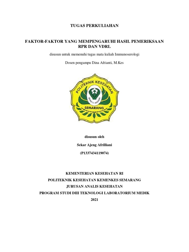 Faktor Yang Mempengaruhi Pemeriksaan RPR VDRL | PDF