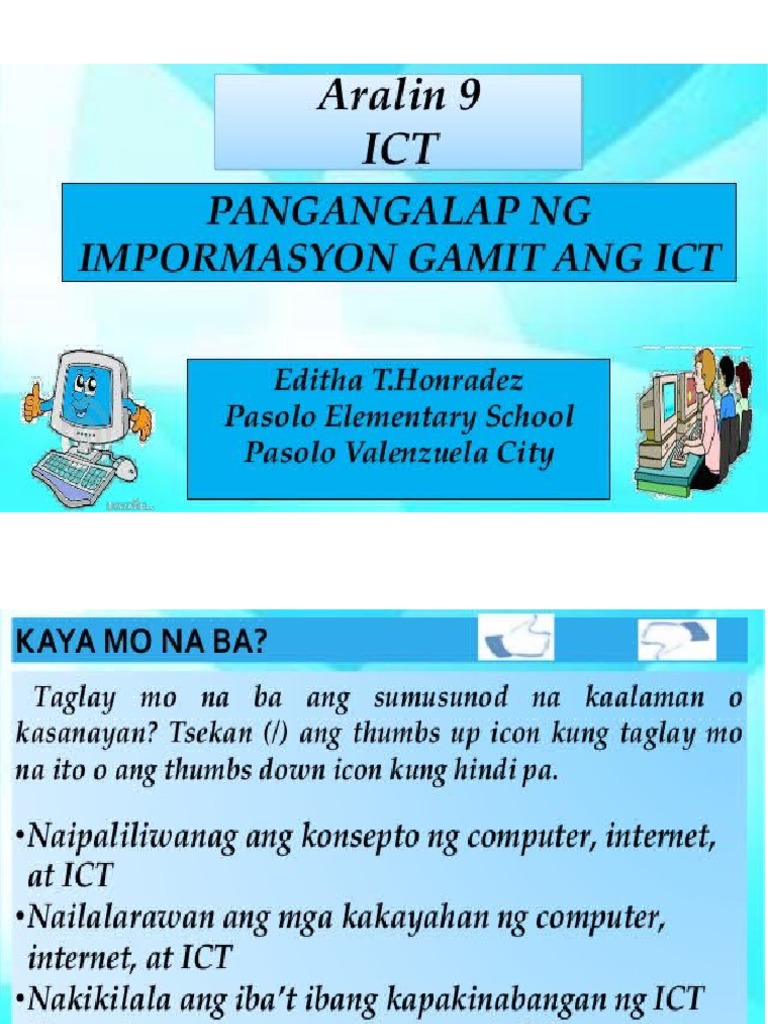 Ict Aralin 9 Pangangalap NG Impormasyon Gamit Ang Ict | PDF