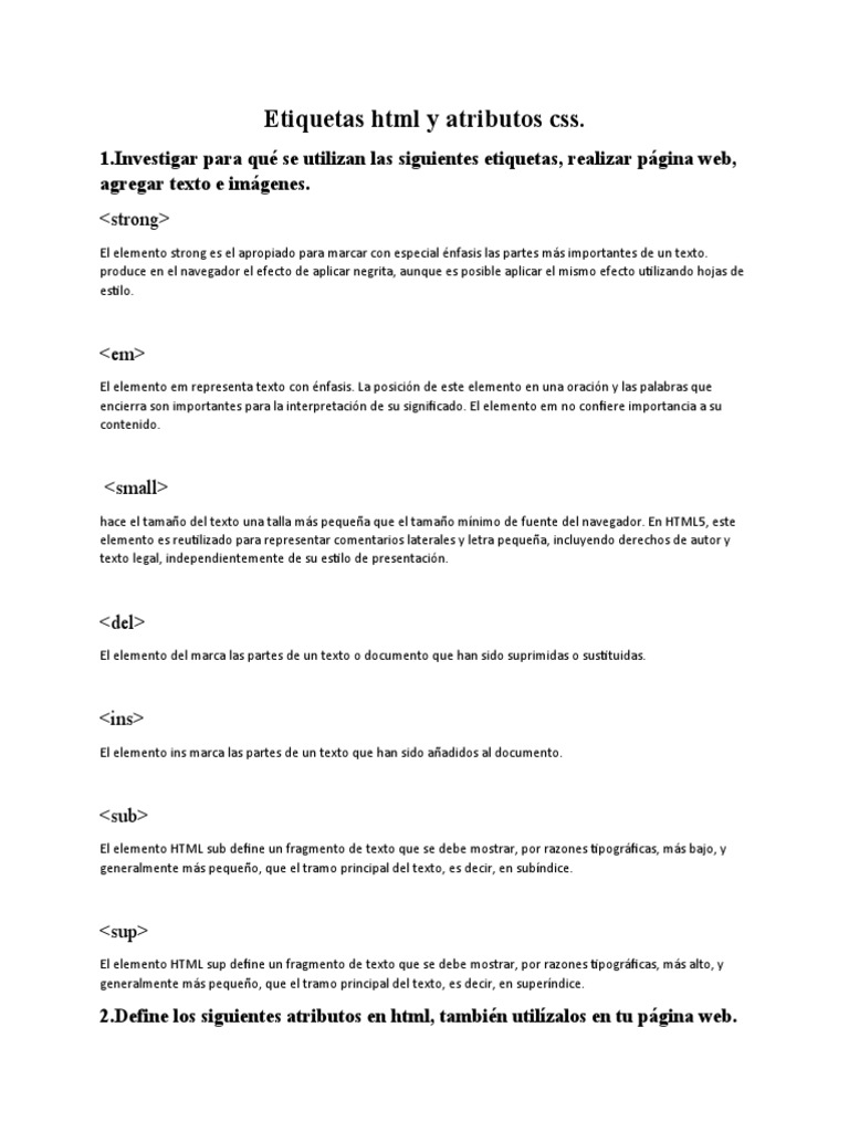 Etiquetas HTML y Atributos Css | PDF | HTML | Elemento HTML