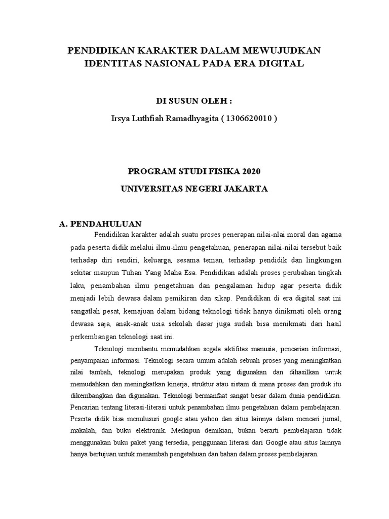 Pendidikan Karakter Dalam Mewujudkan Identitas Nasional Pada Era ... Pendidikan Karakter Dalam Mewujudkan Identitas Nasional Pada Era ...