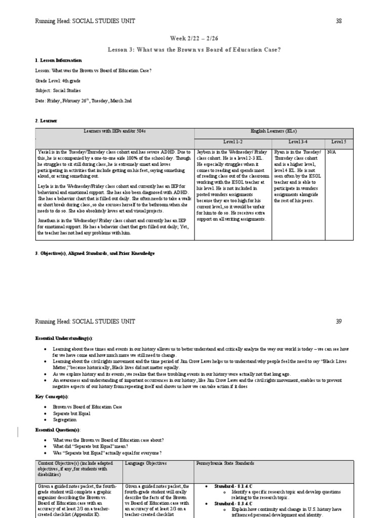Brown Vs Board of Education SS Lesson 3 | PDF | Career & Growth