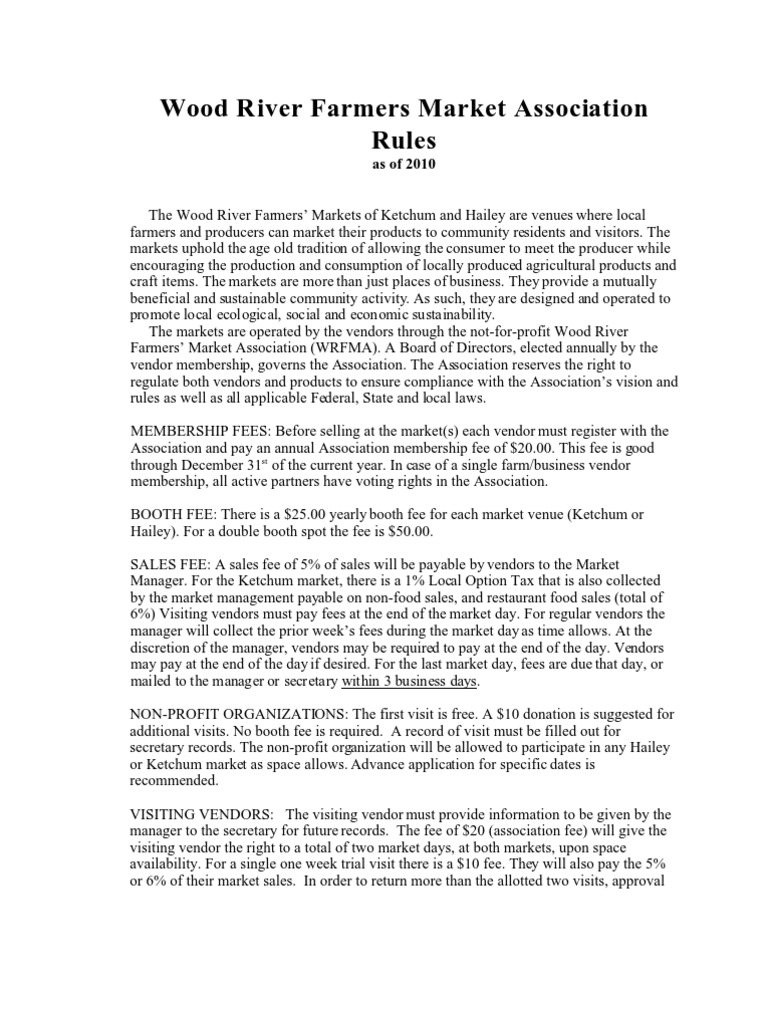 WR Farmer's Market Vendor Rules | PDF | Farmers' Market | Insurance