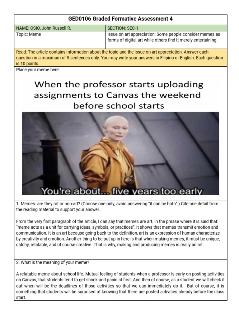 GED0106 Graded Formative Assessment 4 | PDF | Meme | Cognition