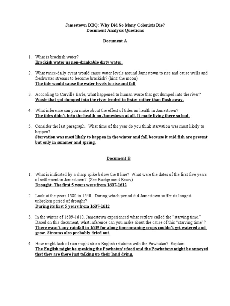 Jamestown-DBQ-Document Analysis | PDF | Jamestown, Virginia | Water