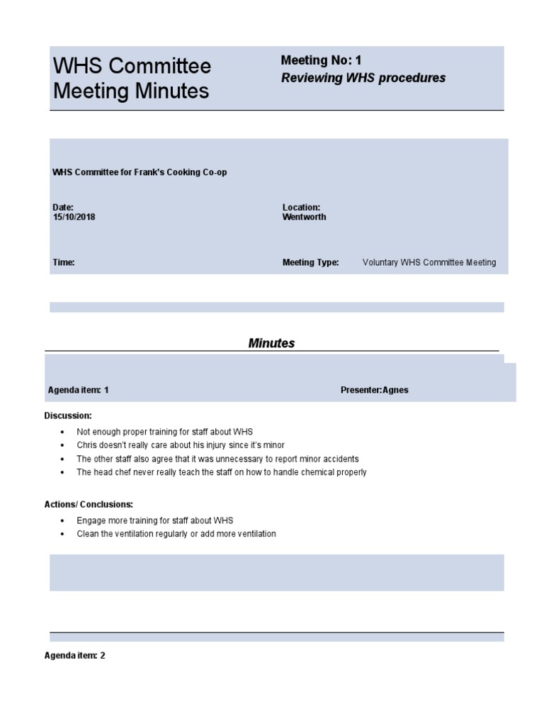 Reviewing WHS Procedures and Conducting a Follow-Up Site Inspection ...