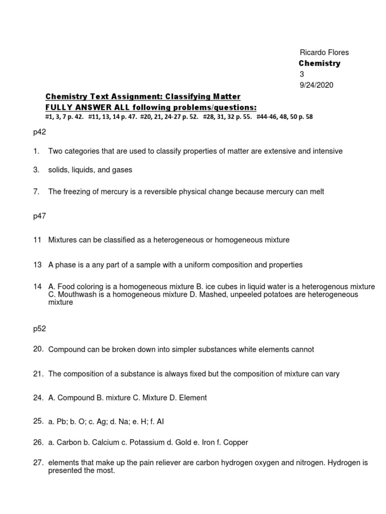 Classifying Matter Problems | PDF | Mixture | Chemical Substances