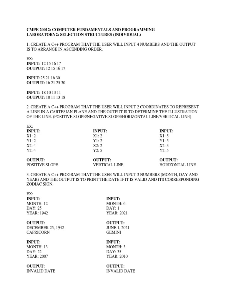 Lab2 Selection Structures | PDF | Teaching Methods & Materials | Computers