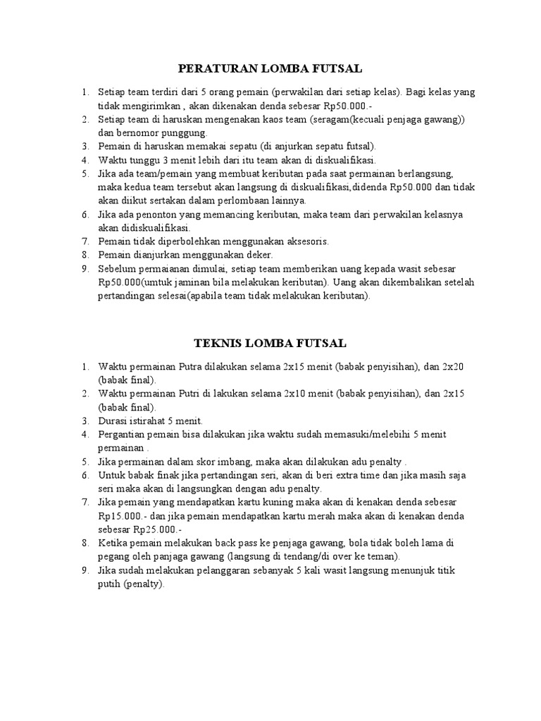 Peraturan Lomba Futsal | PDF
