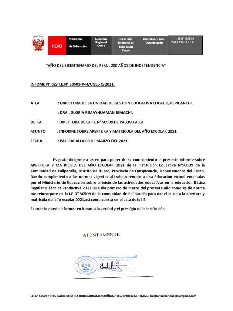 Informe Apertura y Matricula 2021 | PDF