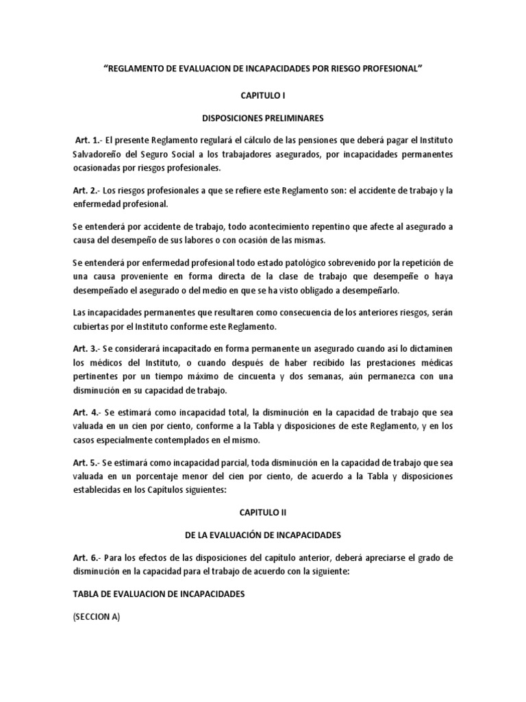 Reglamento de Evaluacion de Incapacidades Por Riesgo Profesional | PDF | Bienestar | Rodilla