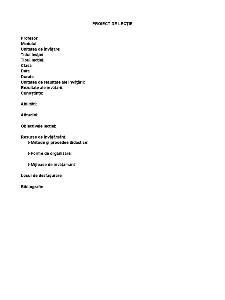 Model Proiect de Lectie | PDF